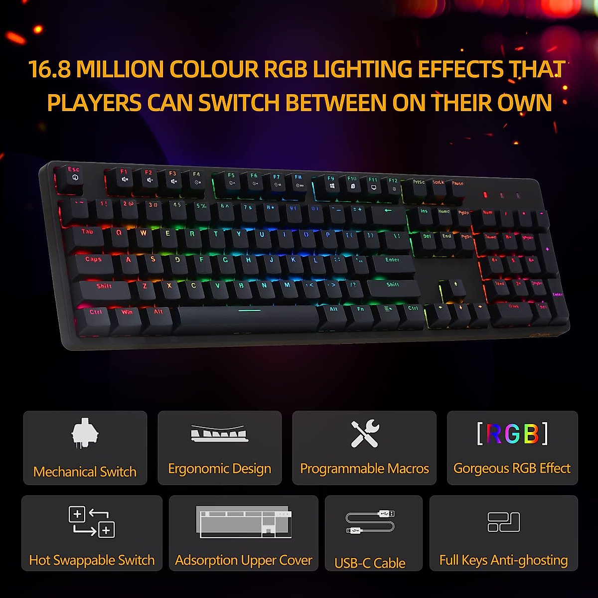 IROK FE87/104 RGB Mechanical Keyboard, Hot Swappable Gaming Keyboard, Customizable Backlit, Magnet Upper Cover Type-C Wired Keyboard for Mac Windows-Black/Brown Switch