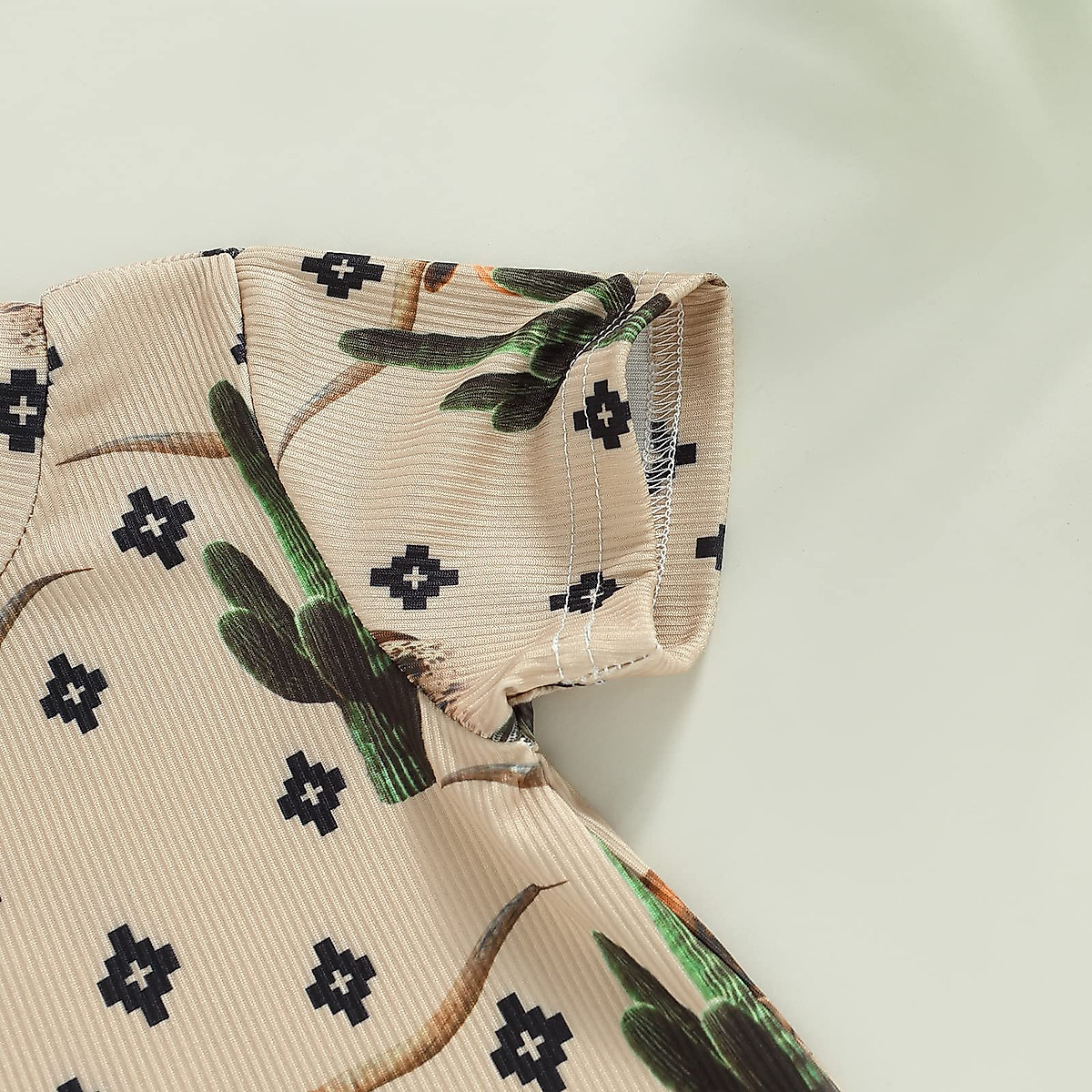 Muasaaluxi Western Baby Girl Boy Clothes Short Sleeve Cow Print Romper One Piece Bodysuit Shorts Summer Outfit (Khaki, 3-6 Months)