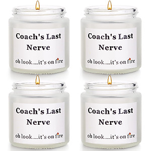Coach Gifts Thank You Gifts for Coach Funny Coach Gifts for Women Men Coach's Last Nerve Candle Gifts for Cheer Coach Volleyball Swim Basketball Baseball Cool Coach Present (4pcs, White)