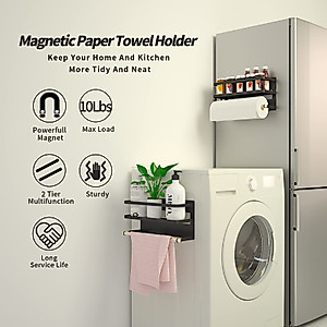 Magnetic Paper Towel Holder for Refrigerator Magnetic Kitchen Towel Bar,Storage Organizer Magnetic Paper Towel Rack Multi Function for Kitchen,Bathroom, Drill Free (Medium, Black)