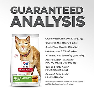 Hill's Science Diet Senior Vitality, Senior Adult 7+, Senior Premium Nutrition, Dry Cat Food, Chicken & Rice, 13 lb Bag