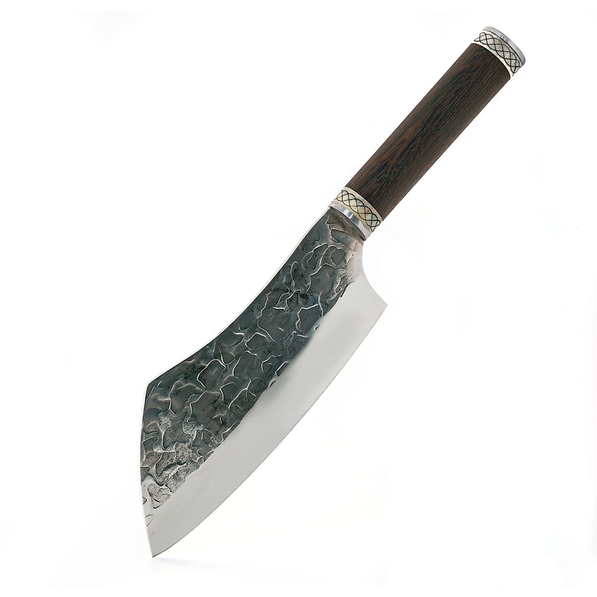 Norse Tradesman Chef & Cleaver Hybrid Knife - 7.5" Razor Sharp Kitchen Knife – Genuine Cowbone Accented Handle with Celtic Knot Engravings – Artisan Forged