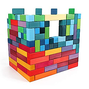 moderngenic 'Pyramid' Rainbow X-Large 100 Piece Blocks, Wooden Toys for Kids, Geometric Stacking Educational Building Blocks