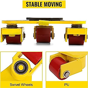 OrangeA Industrial 6600Lbs Capacity Skates 3 Swivel Rollers 360 Degree Rotation Machinery Mover Dolly for Transporting (3 T)
