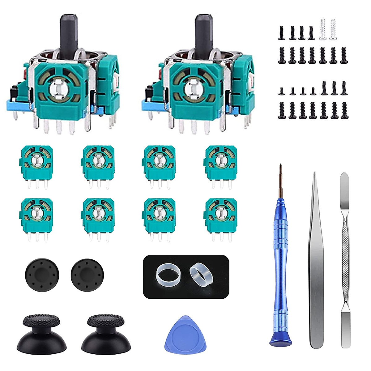 Joysticks Replacement for PS5 Controller, AOLION 3D Joystick Module Parts, 55 PCS Controller parts with 8 Potentiometer, 2 Joystick, Thumbstick, 10 Protective Ring and More black