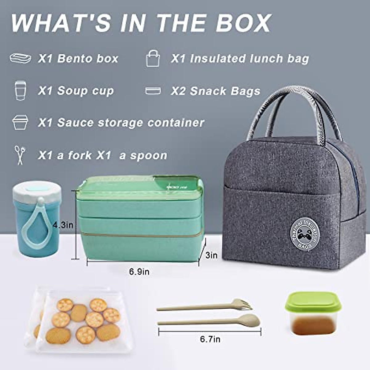 Koccido Bento Box Lunch Box Kit,Japanese Lunch Box 3-In-1 Compartment,Leakproof 3 Layer Lunch Box Lunch Container,Bento Lunch Box for Kids and Adults