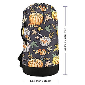 Orange Pumpkins Thanksgiving Laundry Bag Heavy Duty Laundry Backpack with Shoulder Straps Handles Travel Laundry bag Drawstring Closure Dirty Clothes Organizer For College Dorm, Apartment, Camp Travel