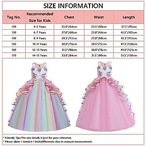 WOCINL Girls Princess Dress Unicorn Outfits Sleeveless Rainbow Party Birthday Wedding Christmas Halloween Carnival Costume Multicolored 4-5T