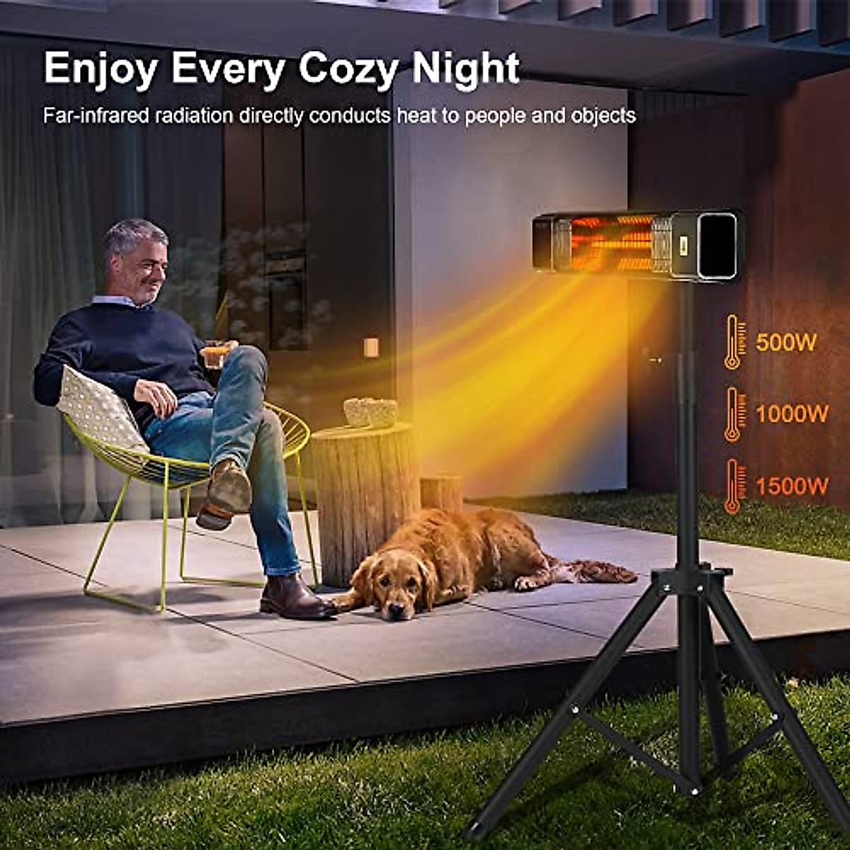 Mountman Patio Heater, Electric Heater for Outdoor/Indoor Use, 1500W Infrared Radiant Heater with Remote, 3 Modes, 24H Timer, IP45, Wall Mounted/Tripod for Garage, Backyard Porch, Basement, Balcony