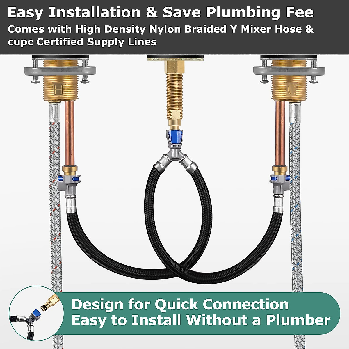 PARLOS Brushed Nickel 8 inch Widespread Bathroom Sink Faucet 3 Hole Vanity Faucet with cUPC Faucet Supply Lines, 1.2GPM