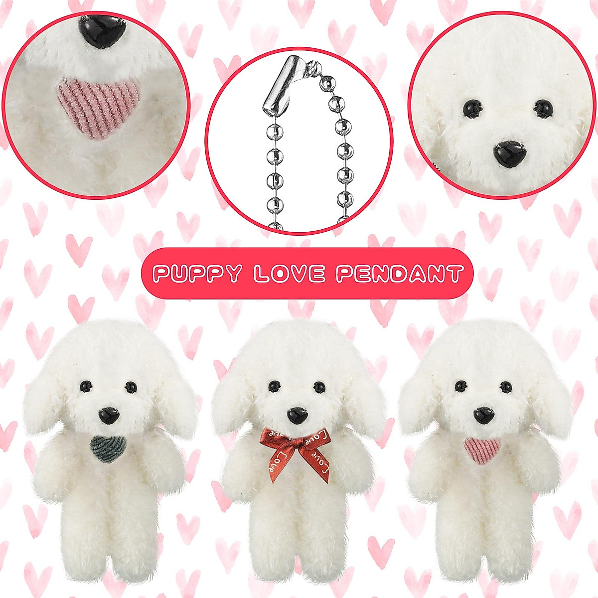 Civaner 24 Pcs Valentine's Day Mini Plush Stuffed Animal Toys Tiny Pendant dog Bear Doll for DIY Keychain Birthday Wedding Xmas Decorations Party Favor Backpack Handbag Accessory (Dog with Heart)