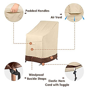 Vailge Stackable Patio Chair Cover,100% Waterproof Outdoor Chair Cover, Heavy Duty Lawn Patio Furniture Covers,Fits for 4-6 Stackable Dining Chairs,36" Lx28 Wx47 H,Beige&Brown