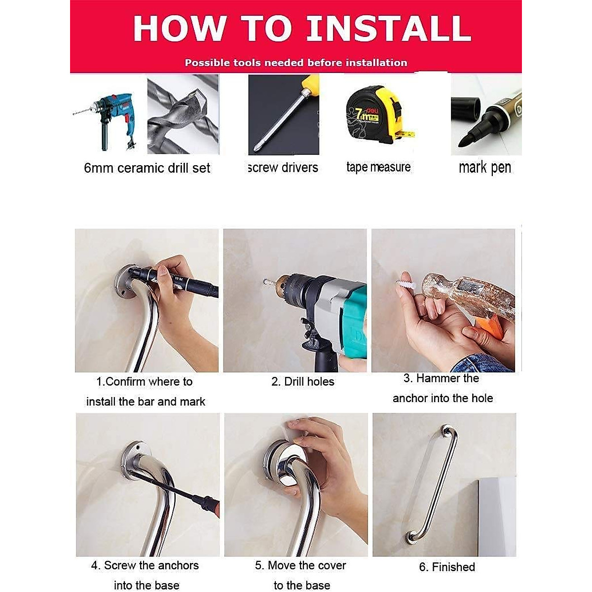 16 Inch Shower Grab Bar Satin Brushed Nickel, ZUEXT Stainless Steel Safety Grab Bar Handle, Bathroom Balance Bar, Safety Hand Rail Support - Handicap, Elderly, Injury, Senior Assist Bath Handle