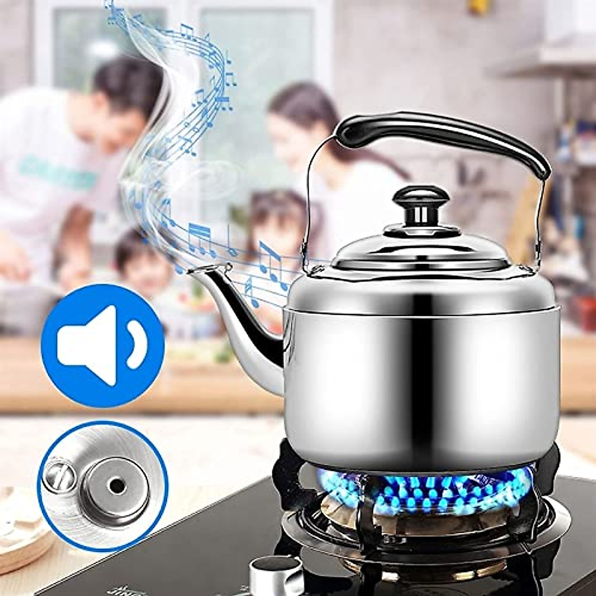 Stainless Steel Tea Kettle Stove Top Tea Kettle,with Ergonomic Heat-Resistant Handle,Modern Stainless Steel Tea Kettle (Color : Onecolor, Size : 4L)