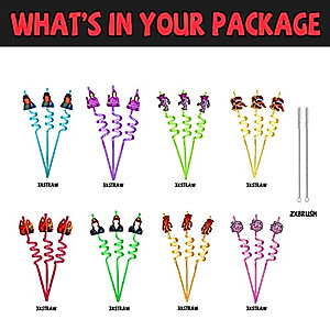 24 Stranger Inspired Things Party Favors Reusable Drinking Straws 8 Designs Great for Stranger Inspired Things Birthday Party Supplies with 2 Cleaning Brushes