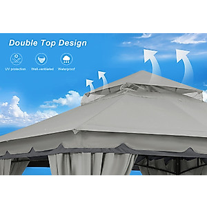 ABCCANOPY 8'x8' Outdoor Gazebo, Double Roof Patio Gazebo with and Shade Curtains, Light Gray