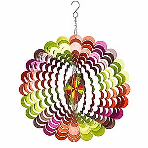 Dawhud Direct Rainbow Spiral Kinetic Wind Spinner for Yard and Garden Wind Spinner Outdoor Metal Large Hanging Rainbow Decor 3D Garden Art Wind Sculpture Spinners Kinetic Art Lawn Ornaments