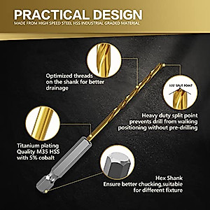 CSOOM 16pcs Twist Drill Bits with 10pcs Impact Magnetic Philips Bits and 6 Piece Drill Locators Set, Made of S2 Alloy Steel, Ideal for Drilling in Metal, Steel, Plastic, Stainless Steel etc