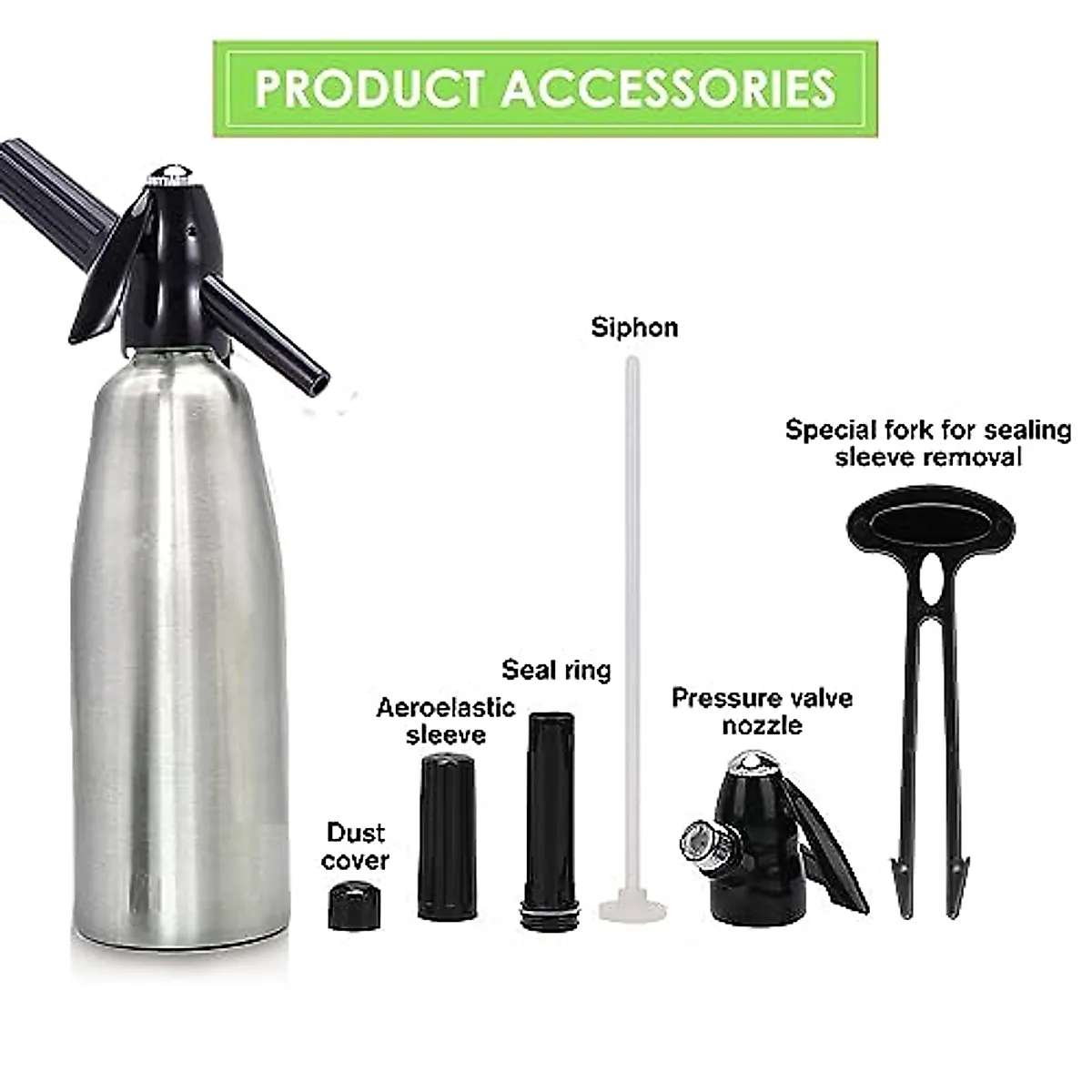 Soda Siphon 1L Sparkling Water Maker,Aluminum Portable Seltzer Water Maker Carbonated Water Machine,Siphon Bottle Kit for Home Bar Juice,Tea and Cocktail Drinks Uses 8g C02 cartridges (Not Included)