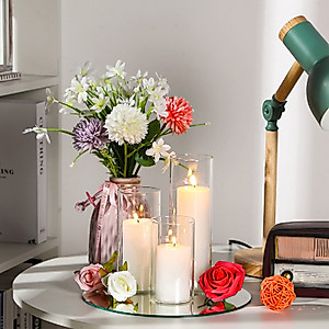 Shihanee 144 Pcs Pillar Candles and Glass Cylinder Vases Clear Cylinder Candle Holders for Slim Pillar Candles Table Decoration