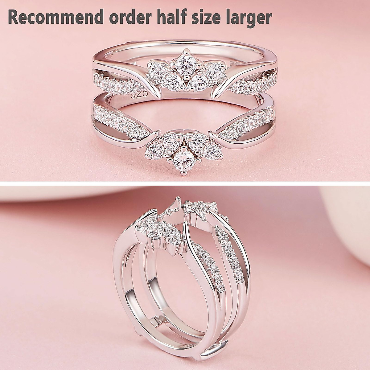 SHELOVES Infinity Women Wedding Ring Guard Enhancer Adjustable Band AAAAA White CZ 925 Sterling Silver Sz 7