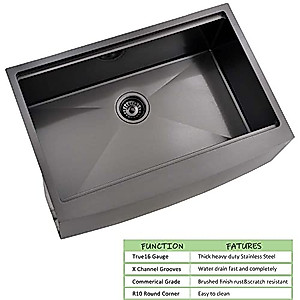 33 Black Farmhouse Kitchen Sink Workstation- Wesliv 33x21 Stainless Steel Farmhouse Apron Front Workstation Kitchen Sink 16 Gauge R10 Deep Single Bowl Farm Sink with Cutting Board
