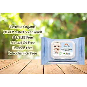 Mommy Care Baby Face & Nose Wipes Organic Biodegradable Eco Friendly Baby Nose Wipes - Sensitive Skin Natural Child Care 24 count