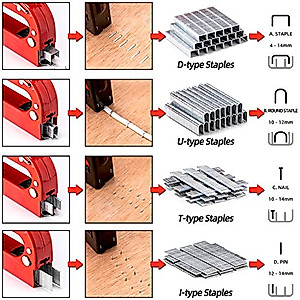 Upholstery Staple Gun Heavy Duty, 4 in 1 Stapler Gun with 6000 Staples, Remover, Manual Brad Nailer Power Adjustment Stapler Gun for Wood, Upholstery, Carpentry, Decoration DIY Staple Gun