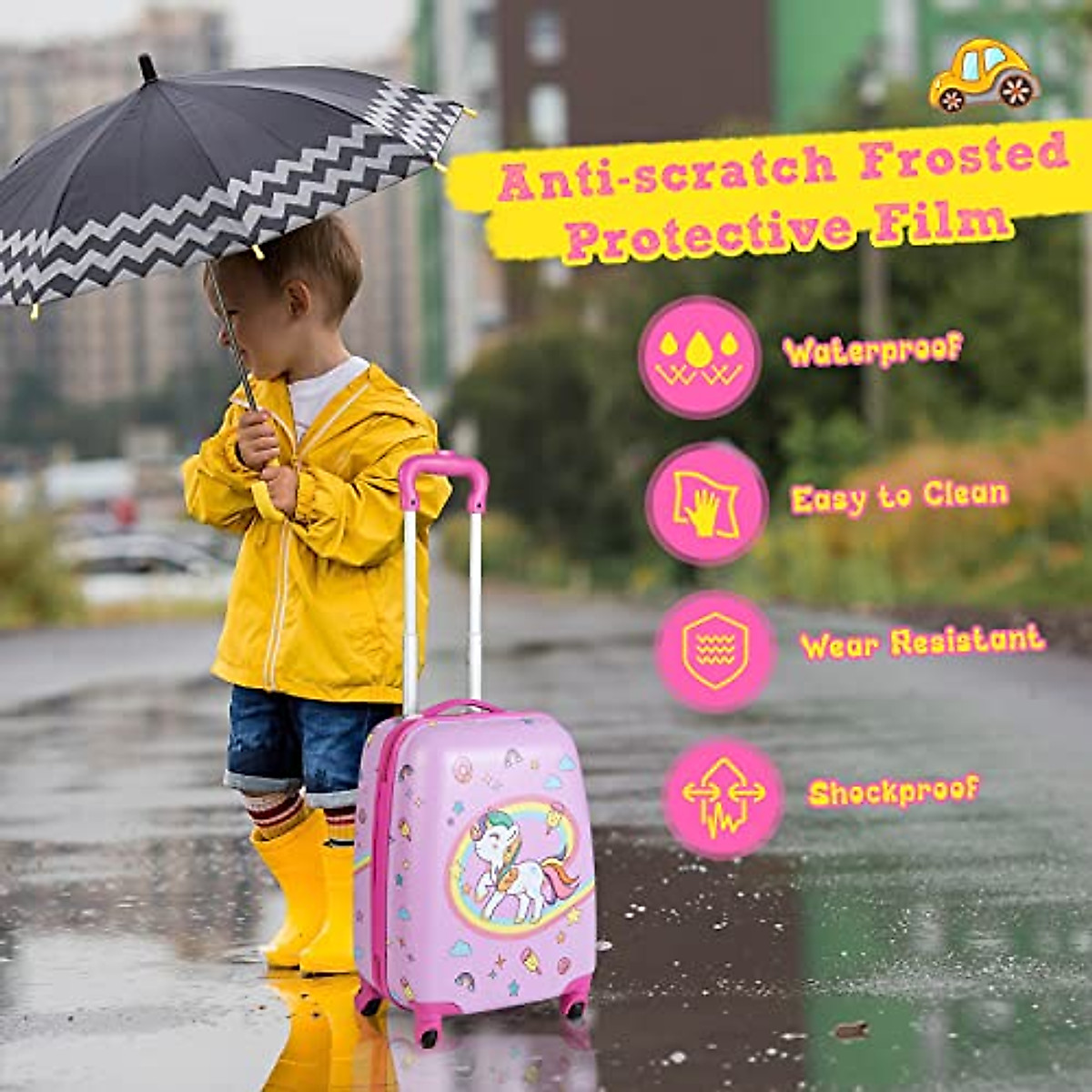 HONEY JOY Kids Luggage, 12" Toddler Backpack & 16" Travel Suitcase with Wheels, Lightweight Toddler Girls Suitcase, Durable ABS Hardshell, 2Pcs Carry On Luggage Set for Boys Girls(Pink Horse)