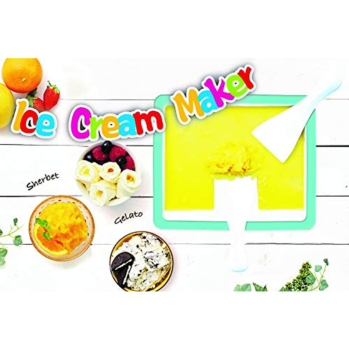 Ice Cream Maker/Pan/Roll - Frozen Yogurt, Sorbet, Gelato - Family Fun, Healthy Alternative DIY at home (Turquoise)