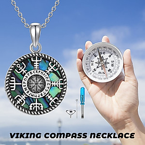 CUPENDA Viking Compass Urn Necklaces for Ashes Sterling Silver Norse Vegvisir Pendant Cremation Jewelry for Ashes Memorial Gift for Women Men