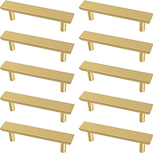 Franklin Brass Simple Chamfered Cabinet Pull, Brushed Brass, 3 in (76mm) Drawer Handle, 10 Pack, P40844K-117-C
