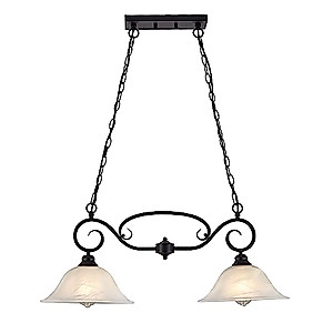 SHENGQINGTOP 32.5" Traditional Kitchen Island Lights with Alabaster Glass Shade & Chain, 2-Light Dining Room Lighting Fixtures Hanging, Vintage Farmhouse Pendant Lighting, Matte Black Finish