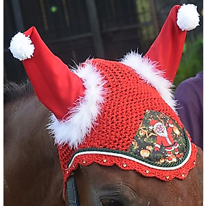 Santa Claus Christmas Horse Fly Bonnet Net Hat Hood Mask Fly Veil Full Hand Made Cotton (Horse/Full)