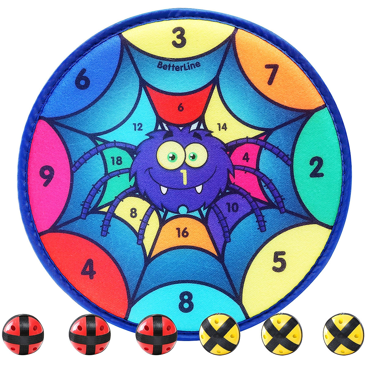 Fun Spider Dart Board Game with 6 Balls Using Hook-and-Loop Fasteners | Learn Numbers and Colors as You Play | Interactive Game and Safe for Kids