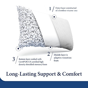 Cosy House Collection Luxury Rayon Derived from Bamboo Shredded Memory Foam Pillow - Adjustable & Removable Fill - Cool & Breathable Cover with Zipper for Side, Back, & Stomach Sleepers (Queen)