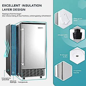 EUHOMY Commercial Under Counter Ice Maker Machine, 80 Lbs/Day Auto-Cleaning & 24H Timer, Stainless Steel Built-in Freestanding Ice Maker, 24 Lbs Storage, Perfect for Commercial & Home Use