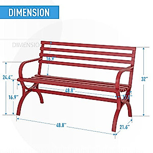 Sophia & William Outdoor Garden Bench Patio Park Bench, Metal Steel Frame Furniture with Backrest and Armrests for Porch Yard Lawn Deck, Red