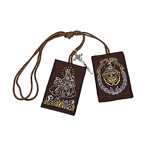Our Lady of Mount Carmel Big Scapular with Cross Charm Escapulario Café de la Virgen del Carmen con cruz