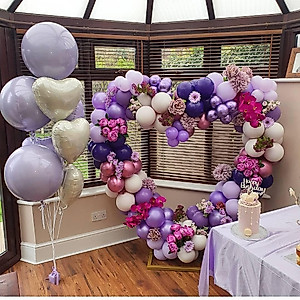 White Purple Confetti Latex Balloons, 50pcs 12 inch Helium Party Balloon with 33 Ft Purple Ribbon for Birthday, Girls Baby Shower, Wedding, Anniversary and Festival Ceremony Princess Decoration