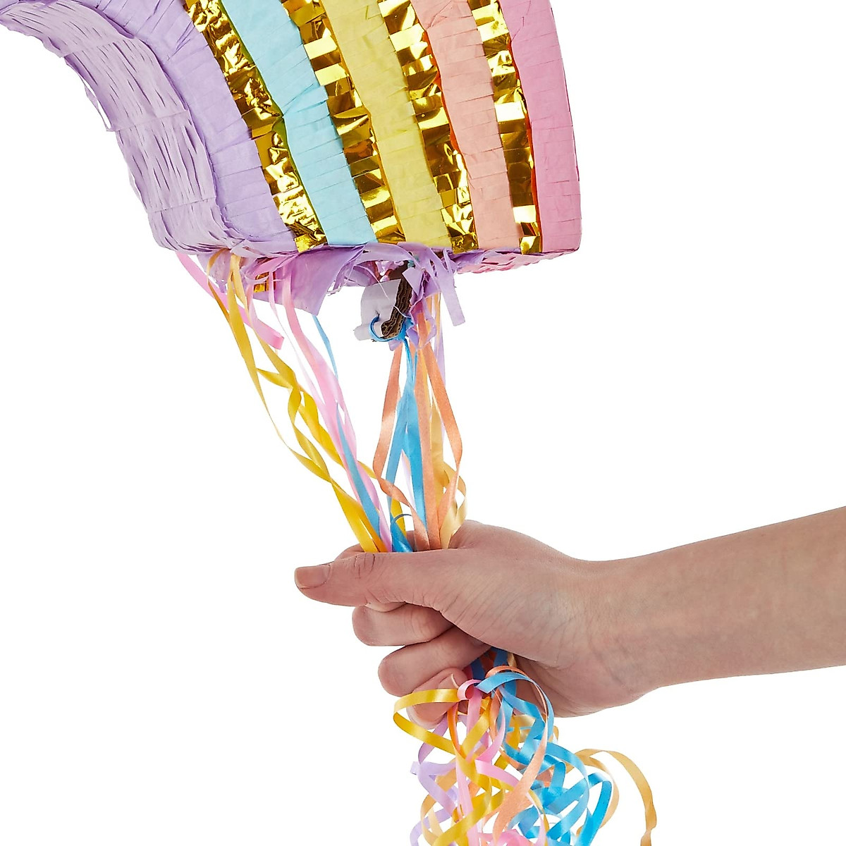 Rainbow Pull String Pinata for Pastel Birthday Decorations, Gender Reveal Party Supplies (Small, 16.5 x 10 x 3 In)