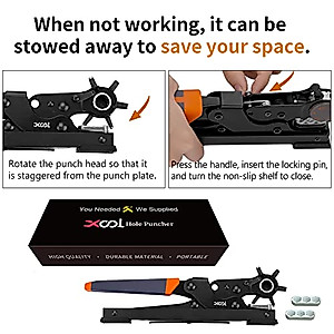 Revolving Punch Plier Kit, XOOL Leather Hole Punch Set for Belts, Watch Bands, Straps, Dog Collars, Saddles, Shoes, Fabric, DIY Home or Craft Projects, Heavy Duty Rotary Puncher, Multi Hole Sizes Make