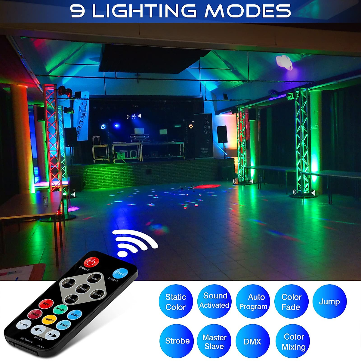 OPPSK LED Par Stage Light - RGBWA 70W 7LED Stage Par Light Sound Activated Auto Play by Remote & DMX Control Uplighting for Events Birthday Wedding Party Church Music Live Show Concert DJ Lighting