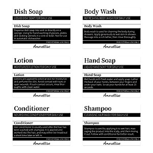 6 Pack Plastic Pump Bottles Dispenser, 16oz/500ml Empty Cylinder Shampoo Soap Dispenser, Refillable Containers with Extra Sprayer Pump Labels for Body Wash, Lotion, Gel(Amber)