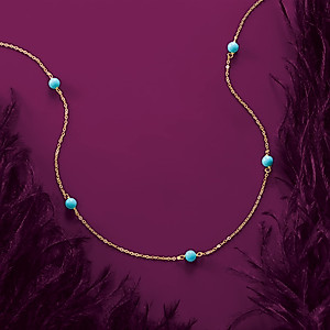 Ross-Simons Italian 4mm Turquoise Bead Station Necklace in 14kt Yellow Gold. 16 inches