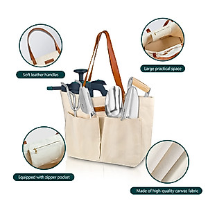 Berry&Bird Garden Tool Bag, Canvas Garden Tote With Pockets, Wear-Resistant Multi-Purpose Tool Storage Bag, Home Organizer Gardening Tool Kit for Indoor and Outdoor Gardening, 21.65" x 7.09" x 13.78"