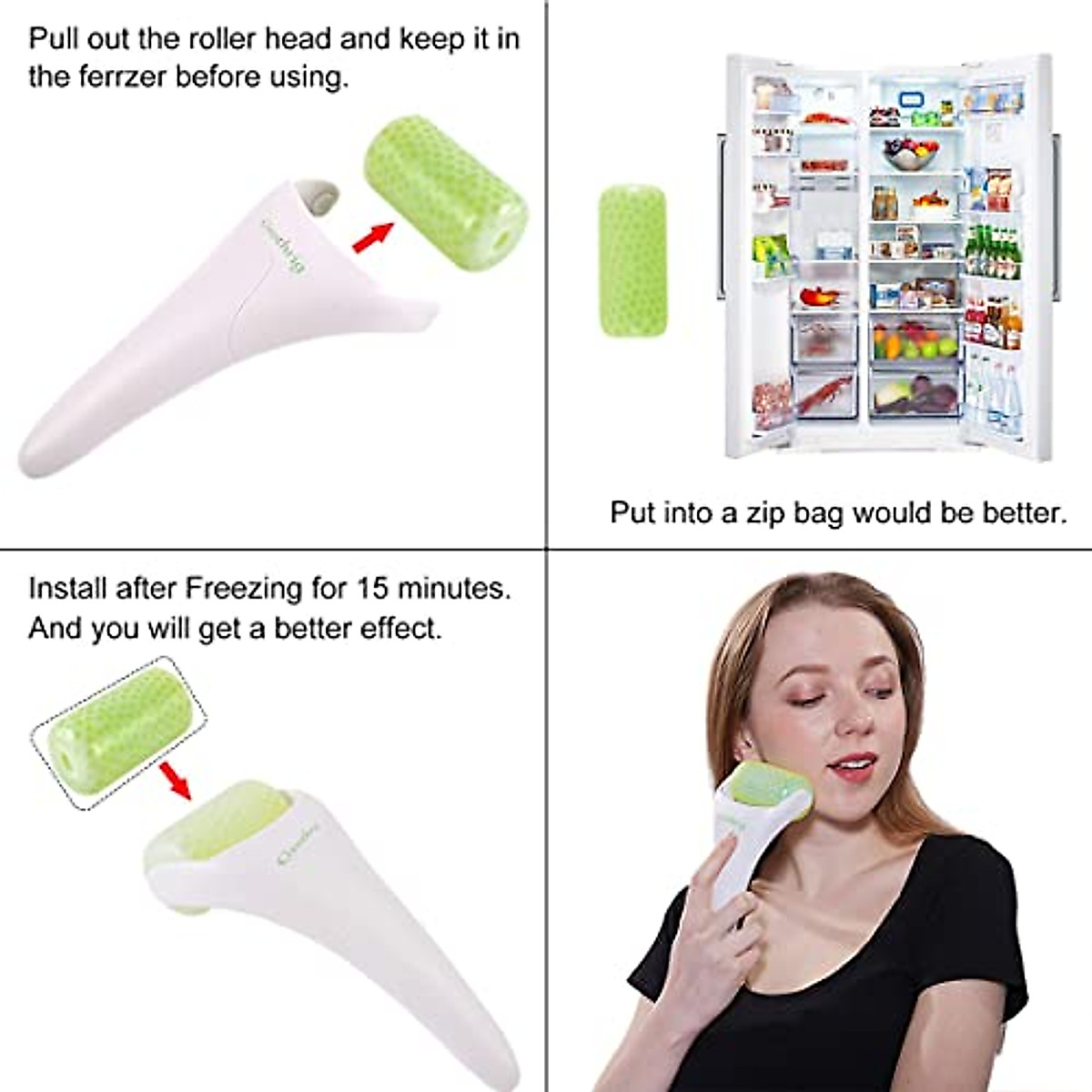 Face Ice Roller Jade & Gua Sha Set Gifts for Women Mom Mothers Day Facial Puffy Eyes Massage Natural Cooling Anti Wrinkle Skin Care Travel Tools Treatment for Puffiness Migraine Pain Relief Relaxing