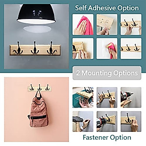 HOWTOOL Wall Mounted Coat Hook Rack with 3 Self-Adhesive Tri Hooks - Perfect for Hanging Coats Hats Towels & Purses