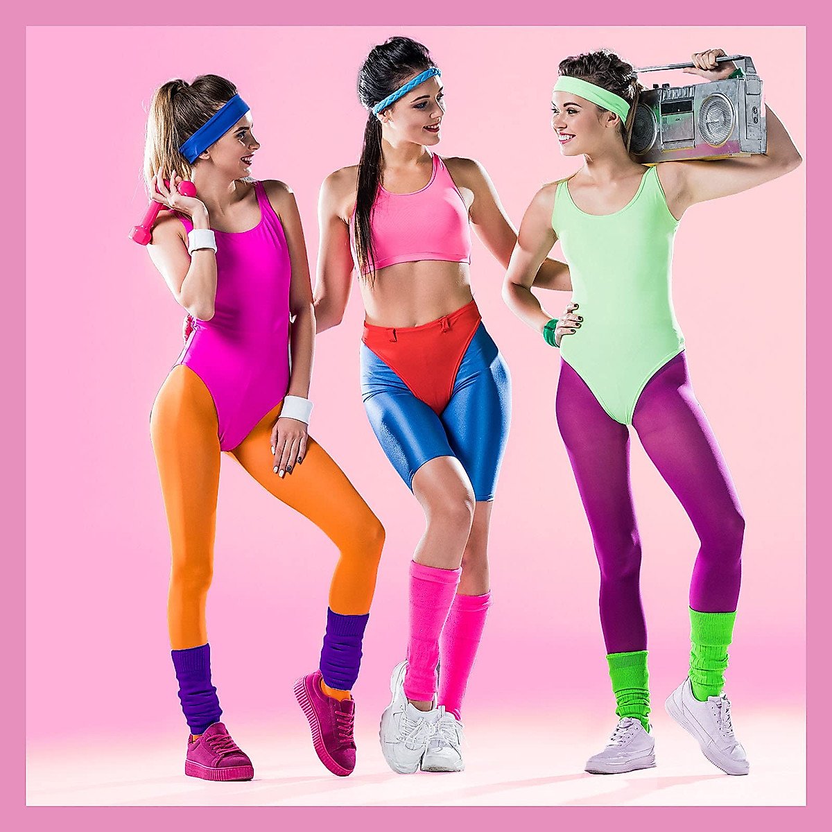 Syhood 80s Women Knit Leg Warmers Ribbed Leg Warmers for Party Accessories (Rose Red, Fluorescent Green, 2)