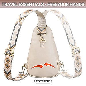 KFXFENQ Sling Bag for Women PU Leather Sling Bags for Women Crossbody Fashion Sling Backpack Multipurpose Chest Bag for Cycling (Beige)